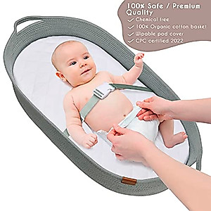 Baby Diaper Changing Basket for Baby Dresser, Moses Basket for Babies, Cotton Rope Diaper, Unisex Baby Moses Basket, Foam Diaper Changing Pad for Dresser, Changing Table Topper for Dresser…