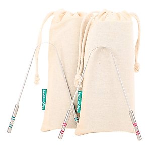 HealthAndYoga™ SteloSwipe His and Hers Premium Tongue Cleaners for Partner and You (2 pcs) - Quality Steel Tongue Scrapers with Color Identifying Hygienic Steel Grips