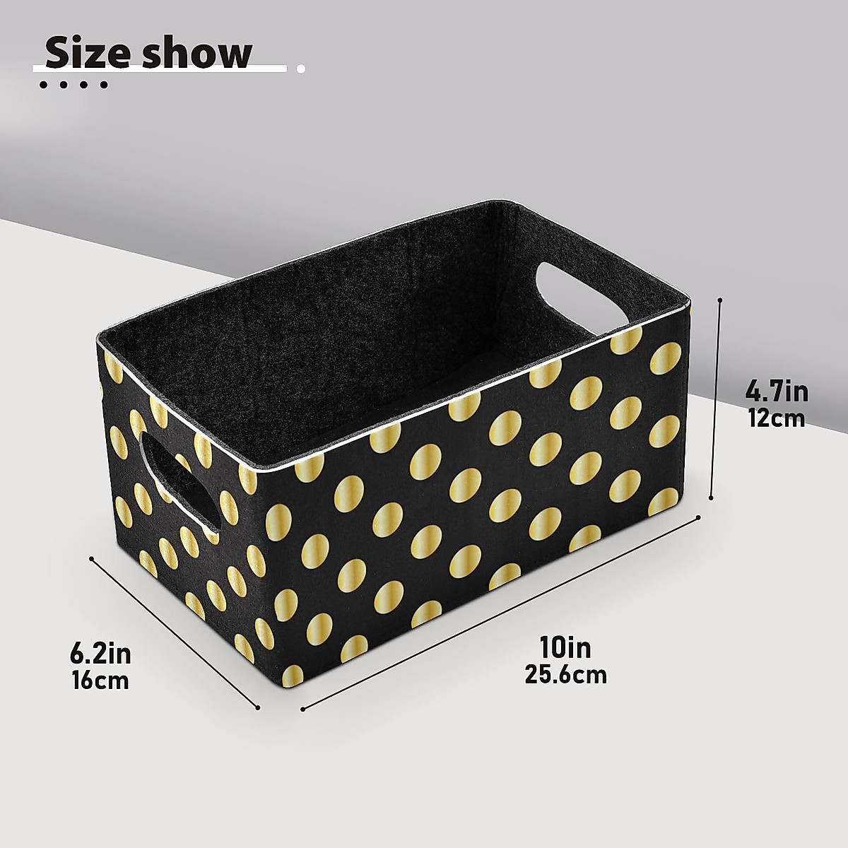 Gold Polka Dot Black Foldable Basket Rectangle Storage Bin Decorative Organizing Baskets for Shelves and Closet, Set of 2