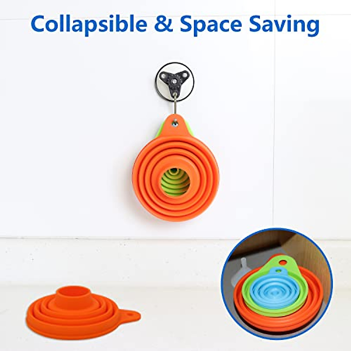 4 Different Sizes Kitchen Funnel, Funnels for Filling Bottles, Food Grade Silicone Collapsible Funnel, Premium Canning Funnel/Food Funnel, Large Funnel for Wide Mouth Jar, Medium/Small/Mini Funnel Set