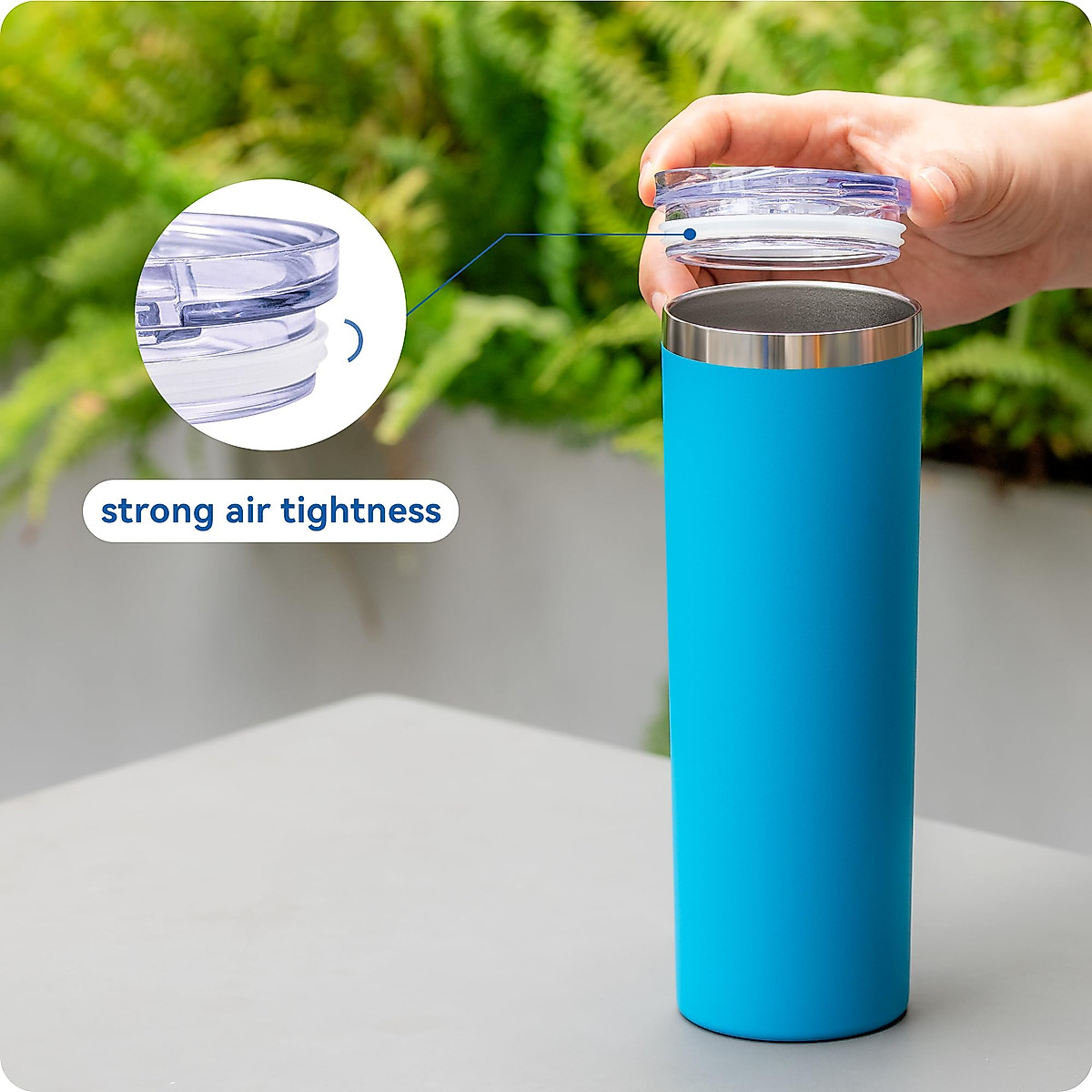 Prurex 2 Pack 20 oz Skinny Tumble Lids,Replacement Spill Proof Splash Resistant Sliding Cup Covers for 2.73" Inner DiameterTumbler,Straw Friendly,BPA Free