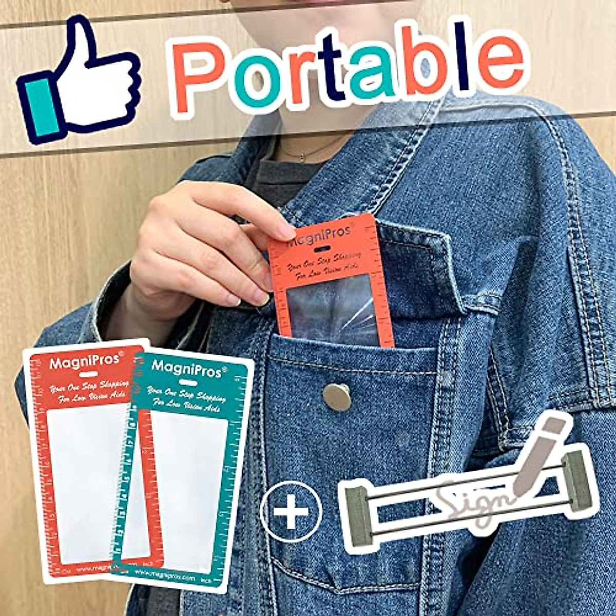 MAGDEPO Signature Writing Guide for Blind and Low Vision with 2 Pocket 3X Bookmark Magnifier for Reading Books