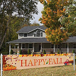 Large Happy Fall Banner, Fall Decorations, Thanksgiving Decor, Fall Maple Leaves Pumpkin Banner, Autumn Fall Party Outdoor & Indoor Decor Supplies(8.2 x 1.5 FT)