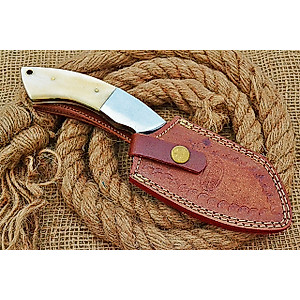 HUNTEX Handmade Hand-Forged Twist Pattern Damascus Steel 9 Inch Long Full Tang Natural Camel Bone Handle Razor Sharp Hunting Camping Cleaver Knife w/Genuine Leather Sheath