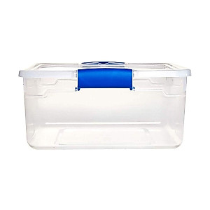 MEZHI 15.5 Quart Plastic Multipurpose Stackable Storage Container Tote Bins with Secure Latching Lids for Home or Office Organization, Clear, 4 Pack