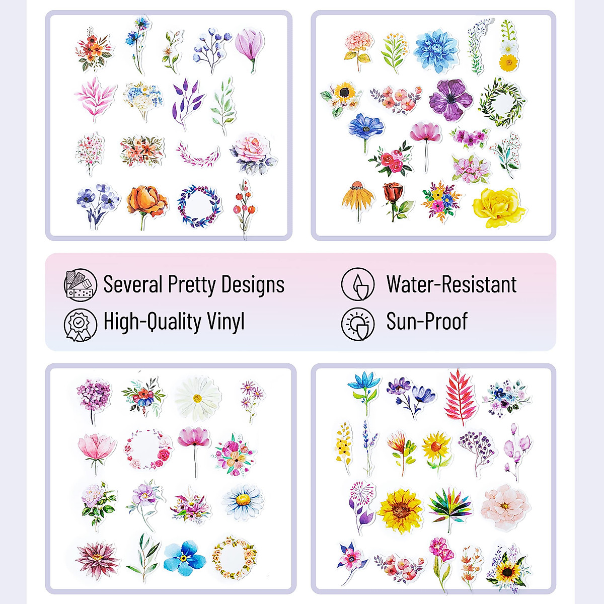 Mr. Pen- Floral Stickers Laptop, 74 pcs, Stickers for Water Bottles, Flower Stickers, Cute Stickers, Stickers for Teens, Stickers Aesthetic, Laptop Stickers, Waterproof Stickers