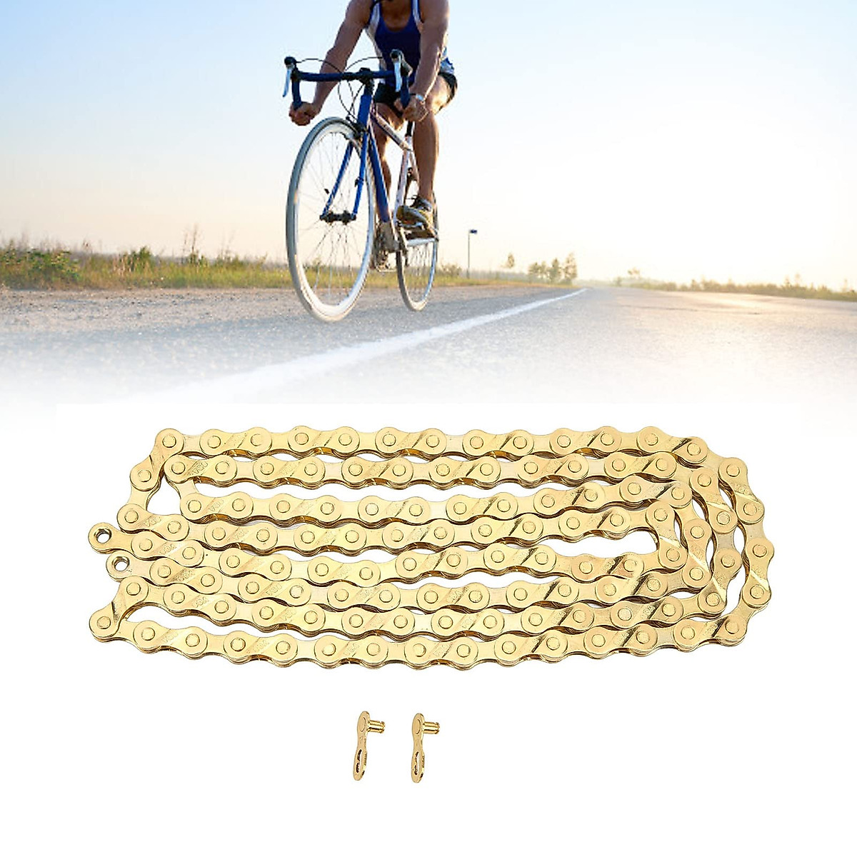 Bike Chain Kit Gold High Carbon Steel 8 Speed Mountain Road Bicycle Multi-Function Bike Mechanic Repair Kit 1/2in x 3/32in 116 Sections