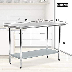 24 x 60 Inch Stainless Steel Work Table Kitchen Work Table Scratch Resistent Commercial Work Table Metal Table with Adjustable Table Foot for Kitchen Home Restaurant