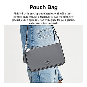 COACH Pouch Bag in Crossgrain Leather, Grey Blue