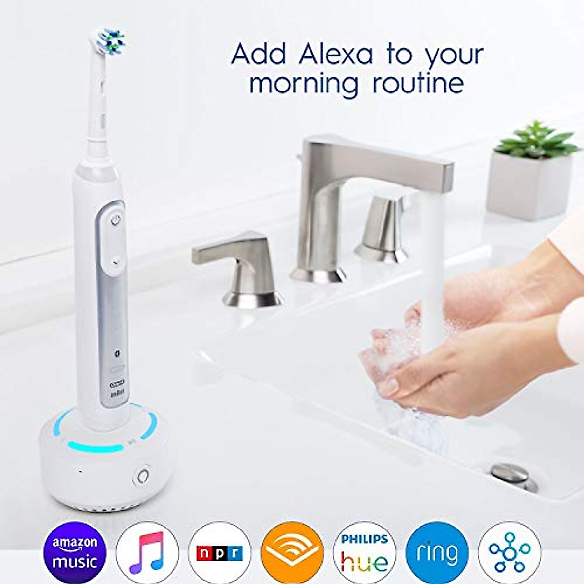 Oral-B Electric Toothbrush, Alexa Built-In, Amazon Dash Replenishment Enabled, White, Smart Brushing System