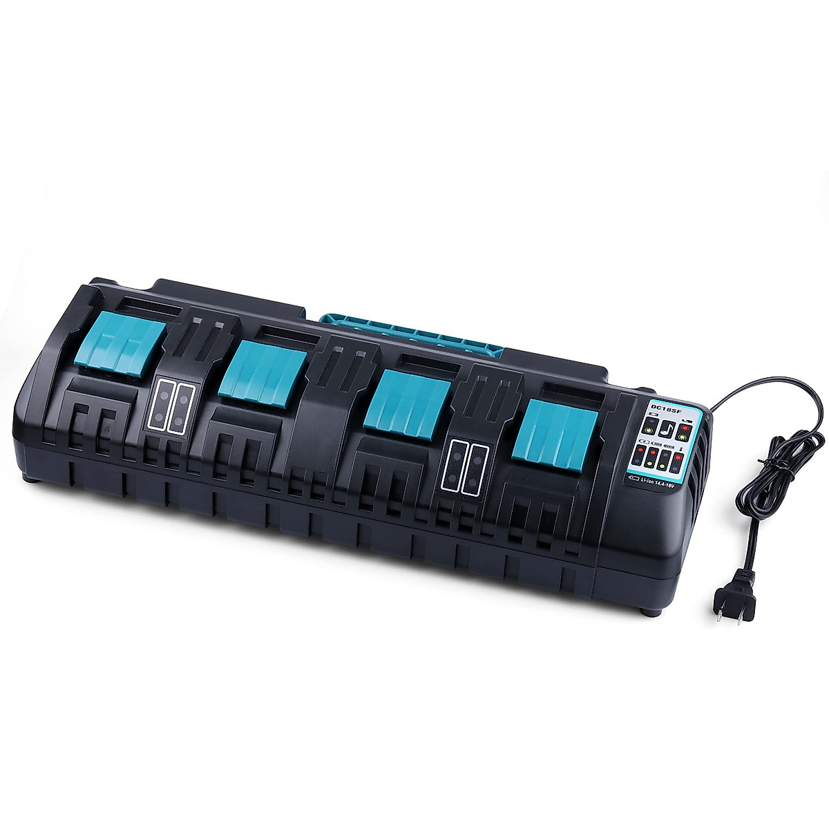 18V DC18SF 4-Port Fast Charger with Dual USB Port Compatible with 14.4V 18V LXT Li-ion Battery BL1840 BL1850 BL1860 BL1890, Replacement for 18 Volt Battery Charger DC18RC DC18RD