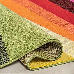 JONATHAN Y DZC101A-4 Prism Geometric Striped Indoor Area Rug, Kids & Novelty, Modern, Coastal, Bedroom, Kitchen, Living Room, Easy-Cleaning, Non-Shedding, 4 X 6, Orange/Green/Blue