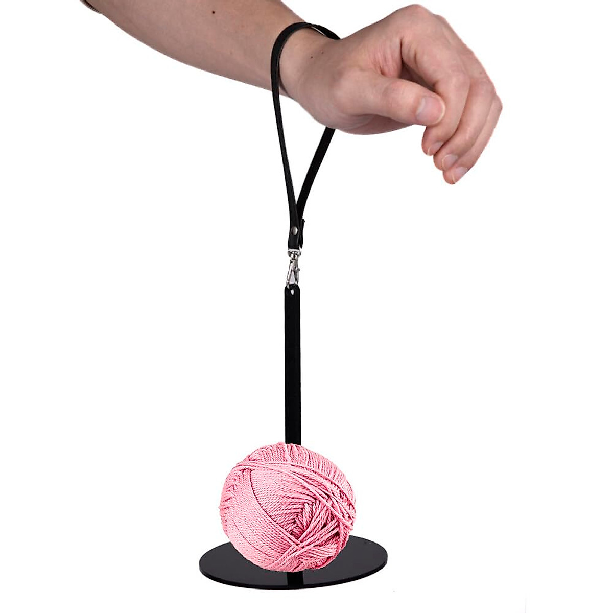 ikasus Portable Wrist Yarn Holder with Wrist Strap, Wool Magnetic Mini Yarn Holder for Crocheting/Knitting on The go, Stainless Steel Yarn Organizer Storage, Black