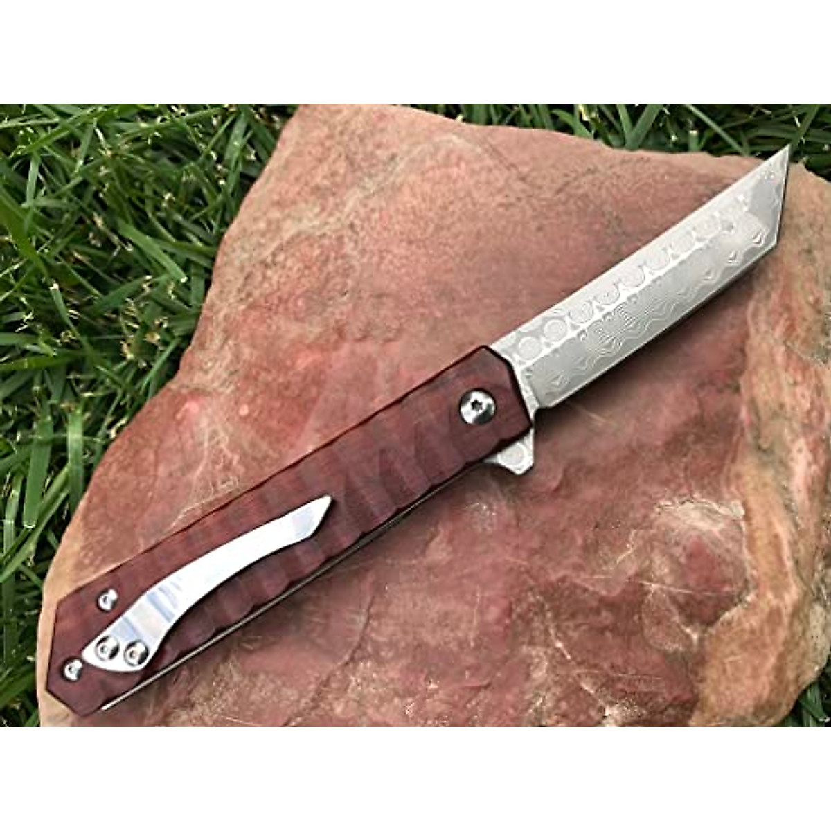 TACTICAL GEARZ Damascus Pocket Folding Knife! Rosewood Handle, Damascus Blade w/67 Layers & a VG10 Core! (Rogue XT)