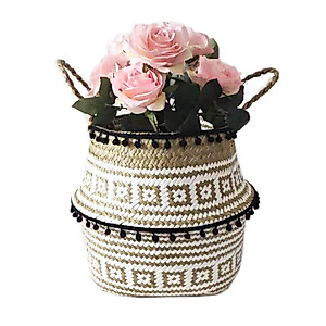shlutesoy Woven Sundries Basket,Nordic Woven Basket Plant Rattan Box Sundries Organizer Desktop Container Holder Black M