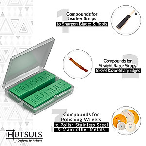 Hutsuls Knife Stropping Compound with Case - (2-Pack, Total 5 Oz) Get Razor-Sharp Edges with Knife Polishing Compound, Green Buffing Compound Bars are Easy to Use with Leather Strop Compound Guide