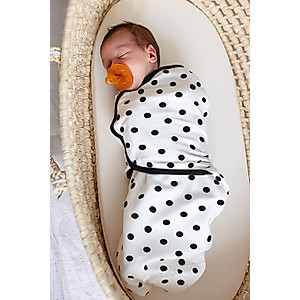 Who's That Baby 2 Pack Adjustable Baby Swaddles 0-3 Months for Newborn Boys and Girls with 2 Baby Mitten Sets, Organic Cotton | Grey and White with Black Polka Dots, Small, SB-001