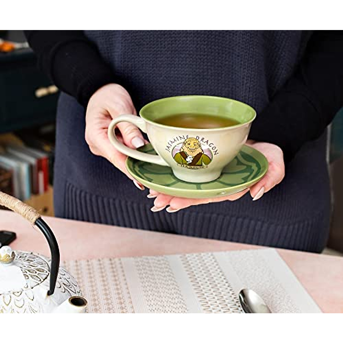 Avatar: The Last Airbender Uncle Iroh's Jasmine Dragon 12-ounce Ceramic Teacup and Saucer Set | Tea Party Gift Set For Coffee, Espresso, Mocha, Latte | Cute Anime Gifts and Collectibles