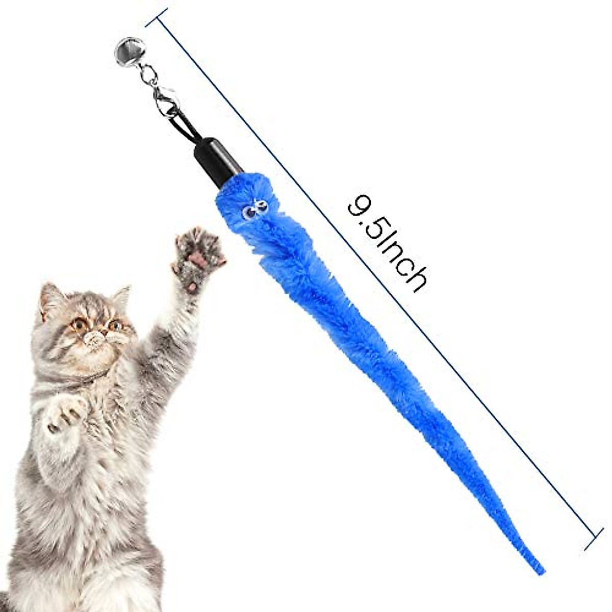 M JJYPET Cat Wand Toy Replacement Refill,10 Packs Cat Worm Toy,Assorted Teaser Refills with Bell for Cat,Kitten