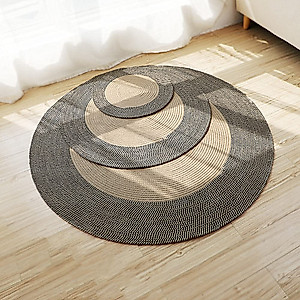 Poowe Hand Woven Round Area Rugs Living Room Bedroom Study Computer Chair Cushion Base Mat Round Carpet Lifts Basket Swivel Chair Pad Coffee Table Rug(2.6' Round)