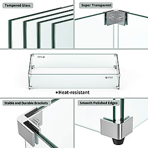 Skyflame 24 by 8 Inch Rectangular Stainless Steel Drop-in Fire Pit Pan and Burner with Burner Cove, Include Fire Pit Glass Wind Guard