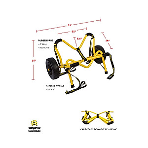 Suspenz Kayak Trailer Cart, Heavy Duty Deep-V Trolley Carrier with Airless Wheels for Kayaks and Canoes, Yellow (22-6700)