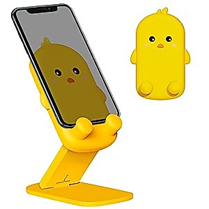 Anpdasi Cell Phone Stand , Fully Foldable, Adjustable Desktop Phone Holder Cradle Dock Compatible with Phone, iPad Mini, Tablets (4-10"), All Phones (Yellow Chick)