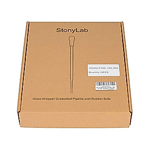 StonyLab Glass Dropper Pipettes Set, Thick Borosilicate Glass Dropping Pipettes Liquid Transfer Set with Red Rubber Caps for Lab, Set of 10 (Graduated 0.5ml, 1ml, 2ml; Non-Graduated 1ml, 3ml)