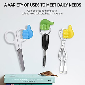 Silicone Thumb Wall Hook,16pcs Creative Self Adhesive Thumbs Up Shap Clips,Cord Holder Thimb Hooks, Multi-Function Data Wire Cable Clips for Home Office Desk Organize Key Hangers Car Storage