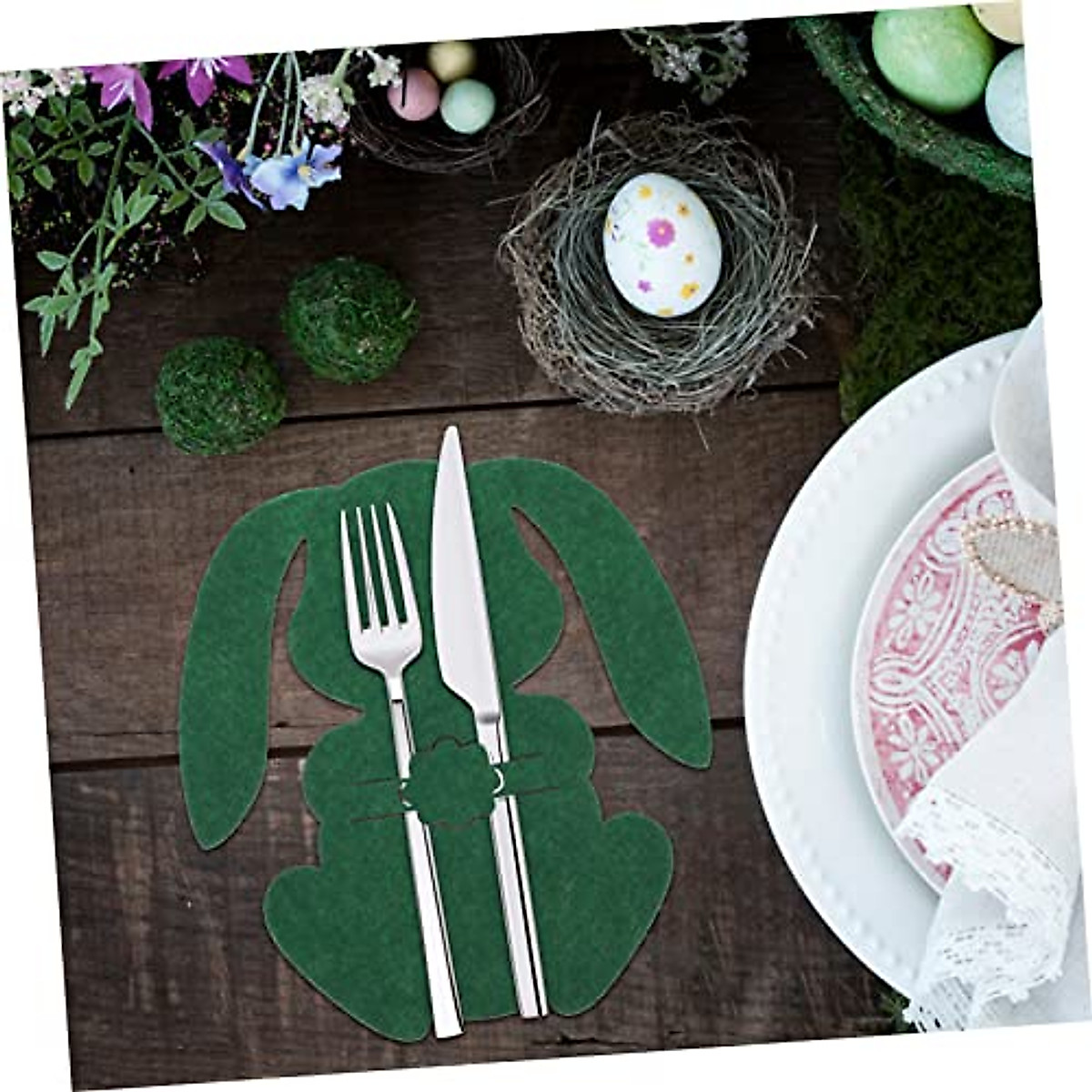 DOITOOL 12pcs Rabbit Tableware Set Silverware Pouches Burlap Cutlery Fork Bag Easter Fork Holder Bunny Cutlery Holder Easter Silverware Holder Easter Rabbit Non-woven Fabric Sleeve Desktop