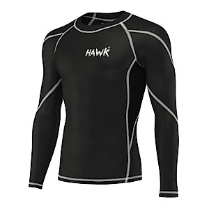 Mens Compression Shirts Base Layer Athletic Gym MMA BJJ Rash Guard No Gi Full Long Sleeve Rashguard Shirt for Men (Black, Medium)