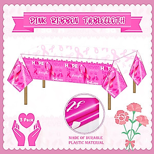 Breast Cancer Awareness Tablecloth Breast Cancer Party Supplies Disposable Pink Ribbon Plastic Tablecover Rectangle Breast Cancer Party Decorations for Women Indoor and Outdoor, 42.5 x 71 Inch (3 Pcs)
