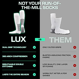 LUX Anti Slip Soccer Knee Socks,Non Slip Football/Basketball/Hockey Sports Grip Socks White