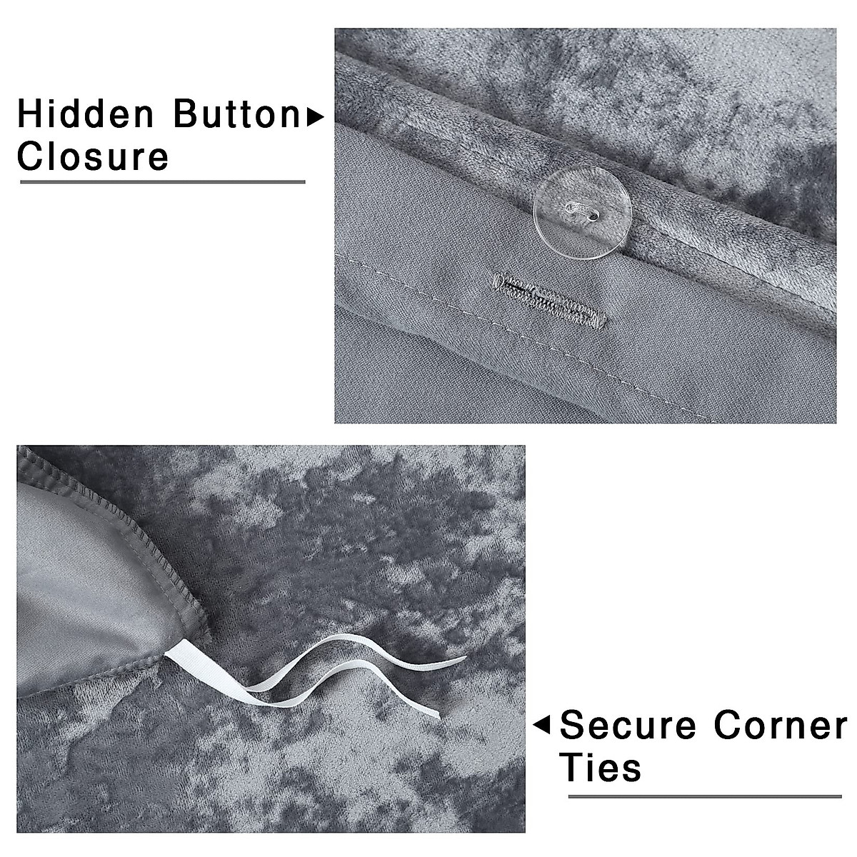 CROMIO Grey Velvet Duvet Cover King Size - Super Soft Flannel Bedding Set with Button Closure and Corner Ties - Luxurious Shimmery Comforter Cover Set for Home Decoration