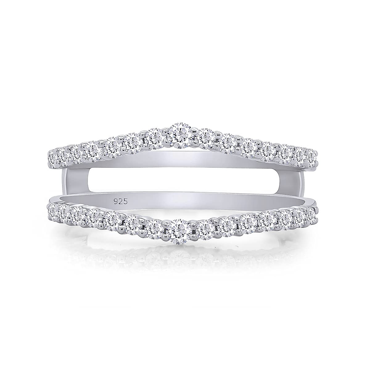 AFFY 0.50 Carat Round Sparkling White Cubic Zirconia Curve Enhancer Guard 14k White Gold Over Sterling Silver Ring Size-7