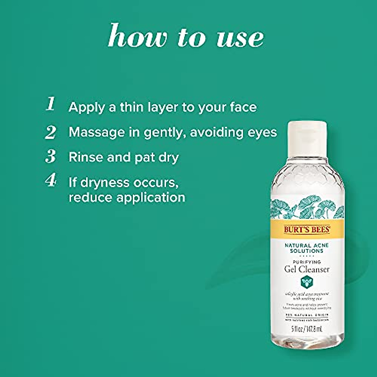 Burt's Bees Natural Acne Solutions Purifying Gel Cleanser, Face Wash for Oily Skin, 5 Oz (Package May Vary)