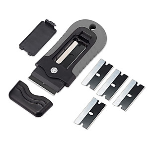 Gomake Plastic Razor Blade Scraper Kit Locking Razor Blade Scraper with Safety Cap, Glass Cooktop Scraper with Blades for Glass Clean, Paint and Old Label,Decal Sticker Remover, Stove Top Scraper Tool