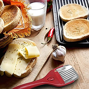 Cheese Slicer with Adjustable Thickness, Stainless Steel Cheese Cutter Cheese Plane with Ergonomic Plastic Handle 9 x 3.2 -inch for Slicing Soft Cheese, Cheese Tool for Kitchen (Red)