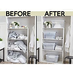 Rubbermaid 71 Qt. Cleverstore Clear Bundle with Tray Inserts, Pack of 4, Clear Plastic Storage Bins with Built-In Handles to Maximize Storage, Great for Large and Small Items