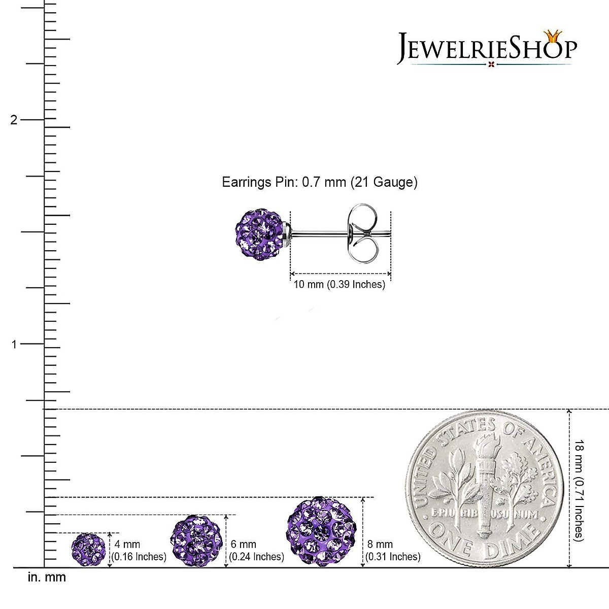 JewelrieShop Rhinestones Crystal Ball Stud Earrings Set Fireball Disco Ball Pave Bead Earrings Hypoallergenic for Women (02. 12 Pairs, 6mm)