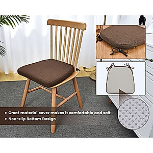 COSNUOSA Kitchen Chair Cushions D-Shaped Dining Chair Cushions with Ties Non Slip Kitchen Dining Chair Pads and Seat Cushion Set 17 x 16 Inches Brown 4 Pcs