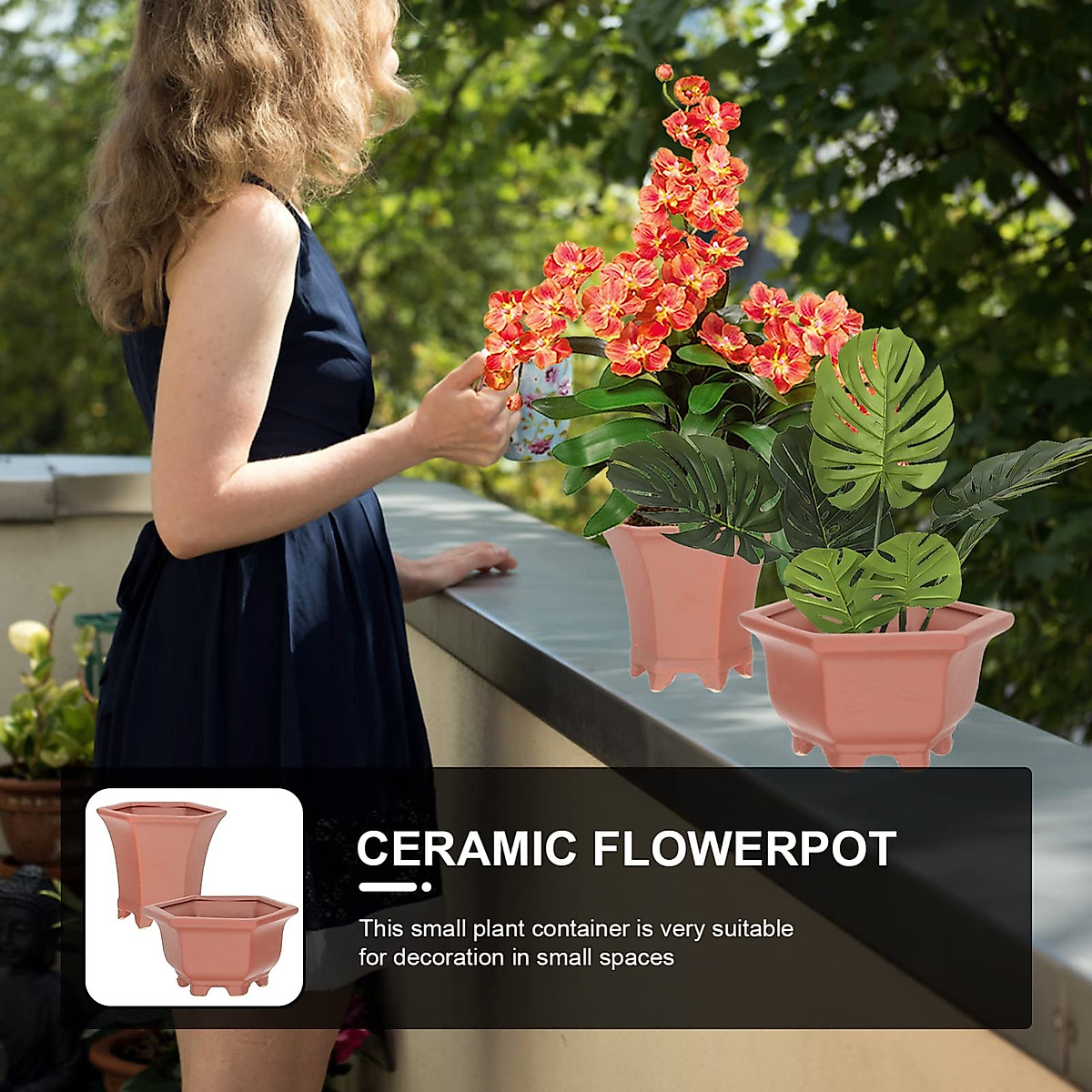 YARNOW Terra Cotta Pots 4pcs Planting Plant Office Pottery Desk Terracotta Flower Small Drainage Favor Ceramic Plants Bonsai Pots Wedding Flowerpot Clay Indoor Planters Hexagon Chinese Orchid Pots