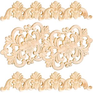 10 Pcs Wood Appliques Decorative Wood Appliques Onlays for Furniture Door Center Onlays Appliques DIY Wood Carved Decal Bed Door Wardrobe Furniture(Corner Edge Applique,8.66 x 5.51 x 0.31 Inches)