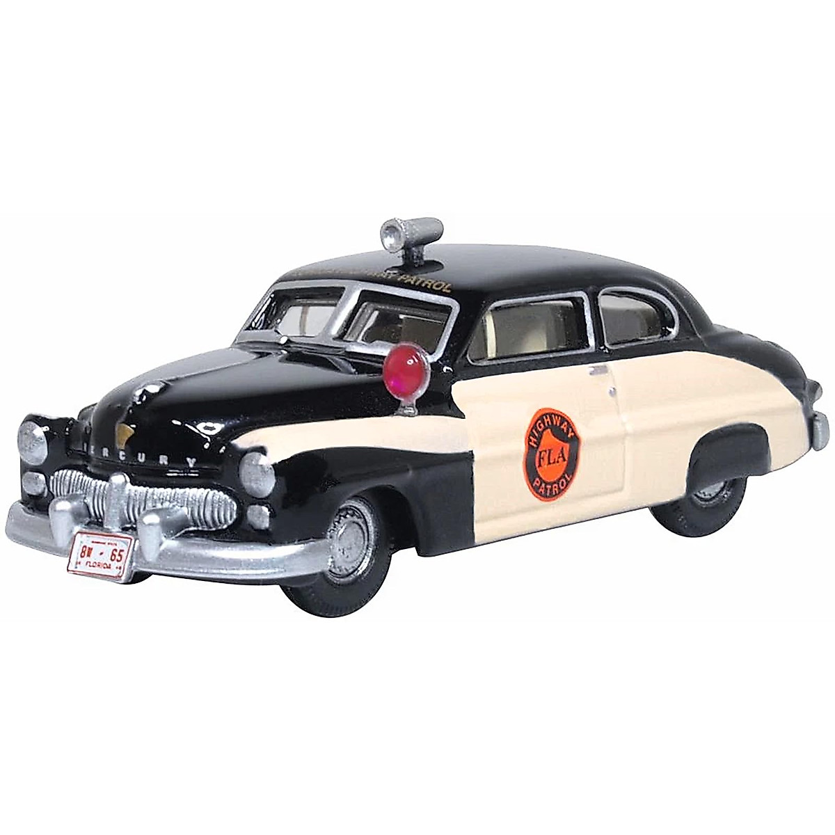 1949 Mercury Monarch Police Black and White Florida Highway Patrol 1/87 (HO) Scale Diecast Model Car by Oxford Diecast 87ME49010