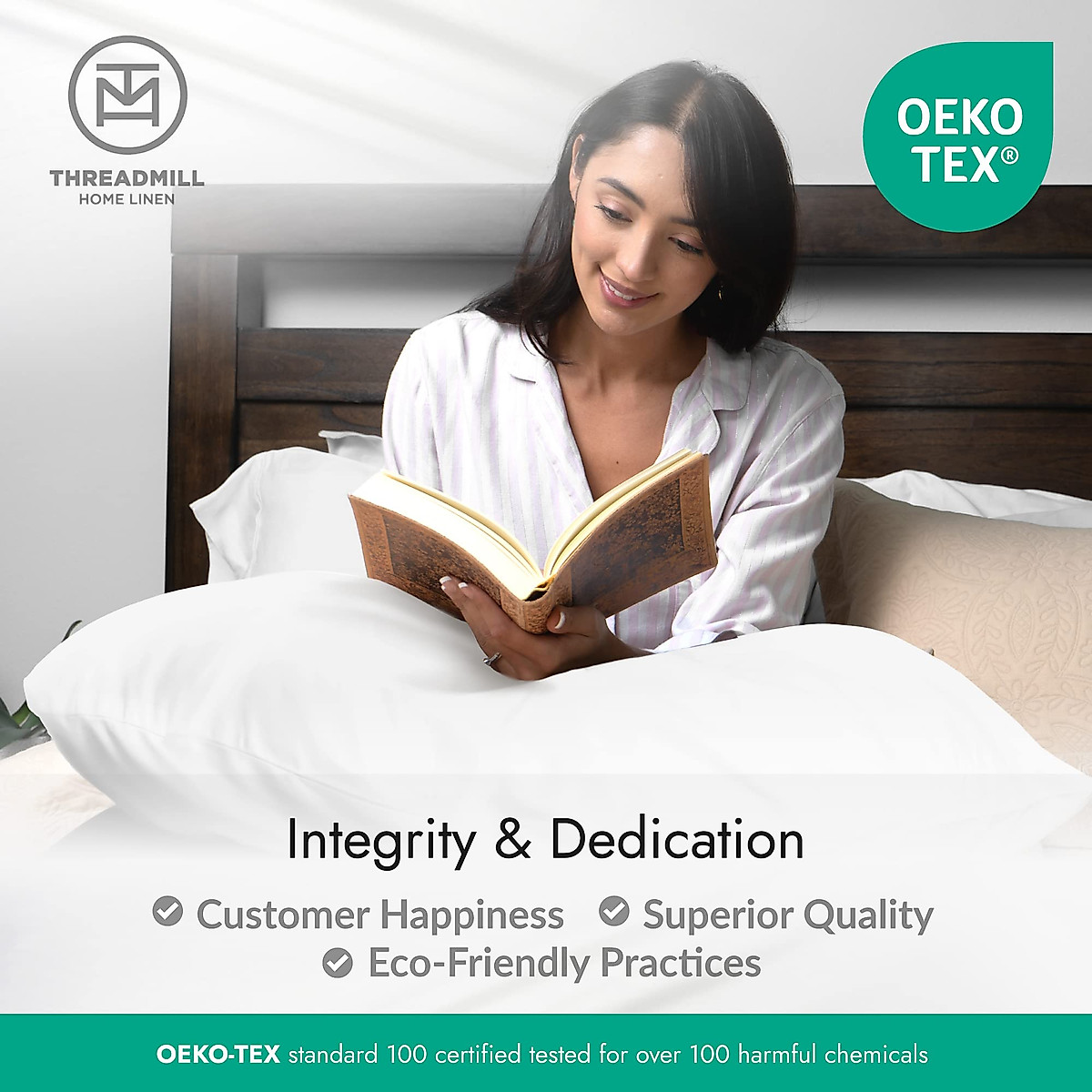 Threadmill 100% Organic Cotton Sheets for King Size Bed | GOTS Certified Hotel Percale Sheets | Deep Pocket King Sheets | 4 Piece King Size Sheets | White Sheets