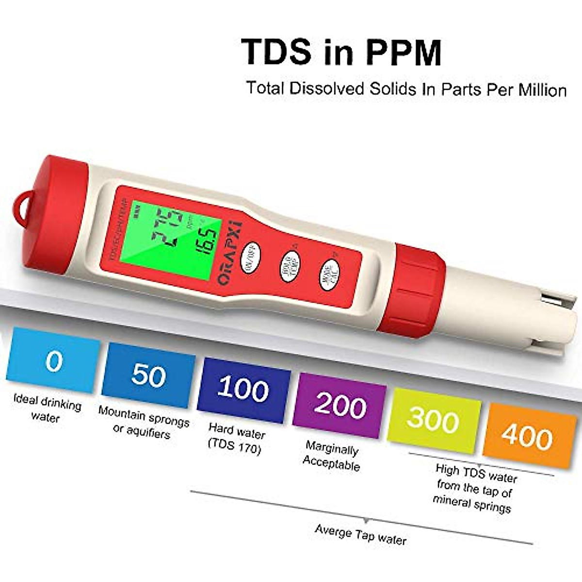 Digital PH Meter with ATC: 4 in 1 PH TDS EC Temp - ORAPXI PH Tester High Accuracy Pocket Size PH Measurement for Pool, Lab, Aquarium, Pond, Beer Brewing