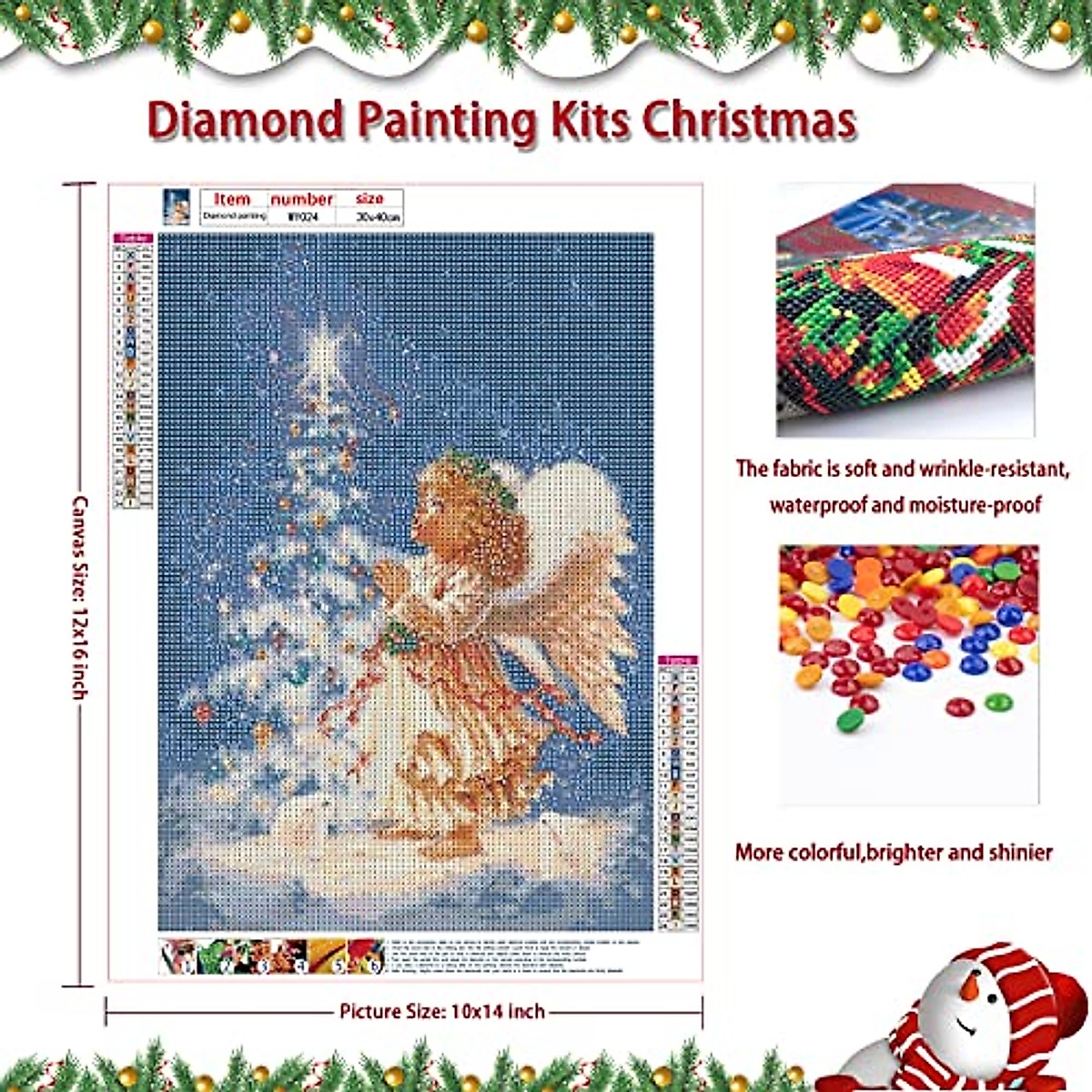 LazyFold Christmas Diamond Painting Kits,Full Drill Round Diamond Art Angel Praying Winter Diamond Painting for Adults Beginners,Christmas Gift,Wall Decor(12"x16")