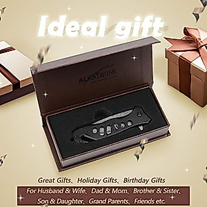 ALBATROSS EDC Cool Tactical Folding Pocket Knife with Modern Damascus Steel Blade, SpeedSafe Spring Assisted Opening Knifes with Liner Lock,Pocketclip,Glass Breaker,Seatbelt Cutter, Gifts Box(Black)