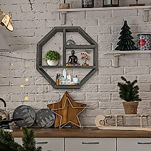 Asuare Wooden Hexagon Shelf | Floating Hexagon Shelf | Essential Oil Display | Crystal Display Shelf | Decor for Room, Bathroom, Living Room| Meditation Shelf