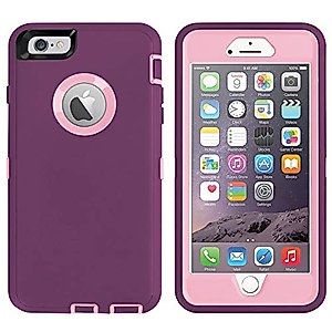 AICase iPhone 6/6S Plus Heavy Duty Case - Built-in Screen Protector, 4-in-1 Rugged Shockproof Cover (Pink/Purple)